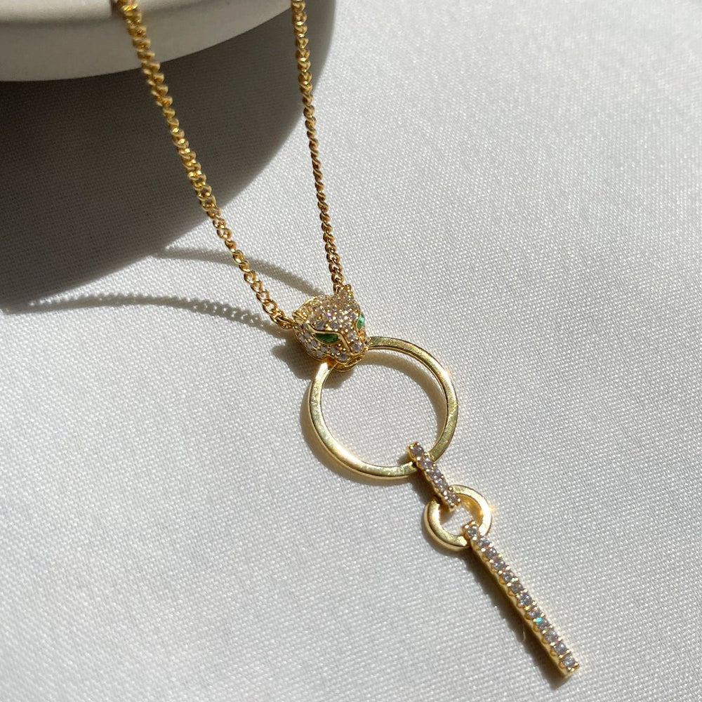 Gold Circle Dangle Tiger Necklace